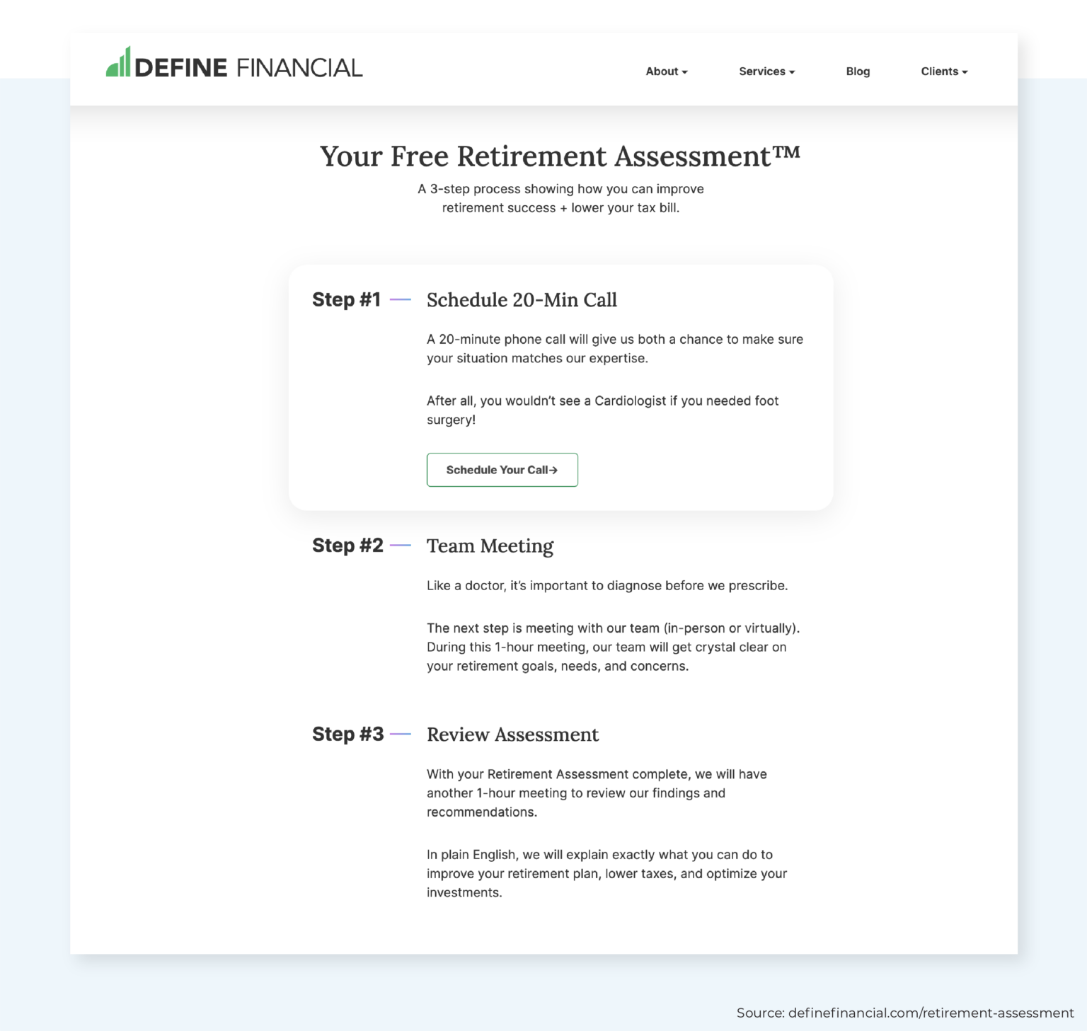 Optimizing An Advisory Website's Process Page For Prospect Conversion